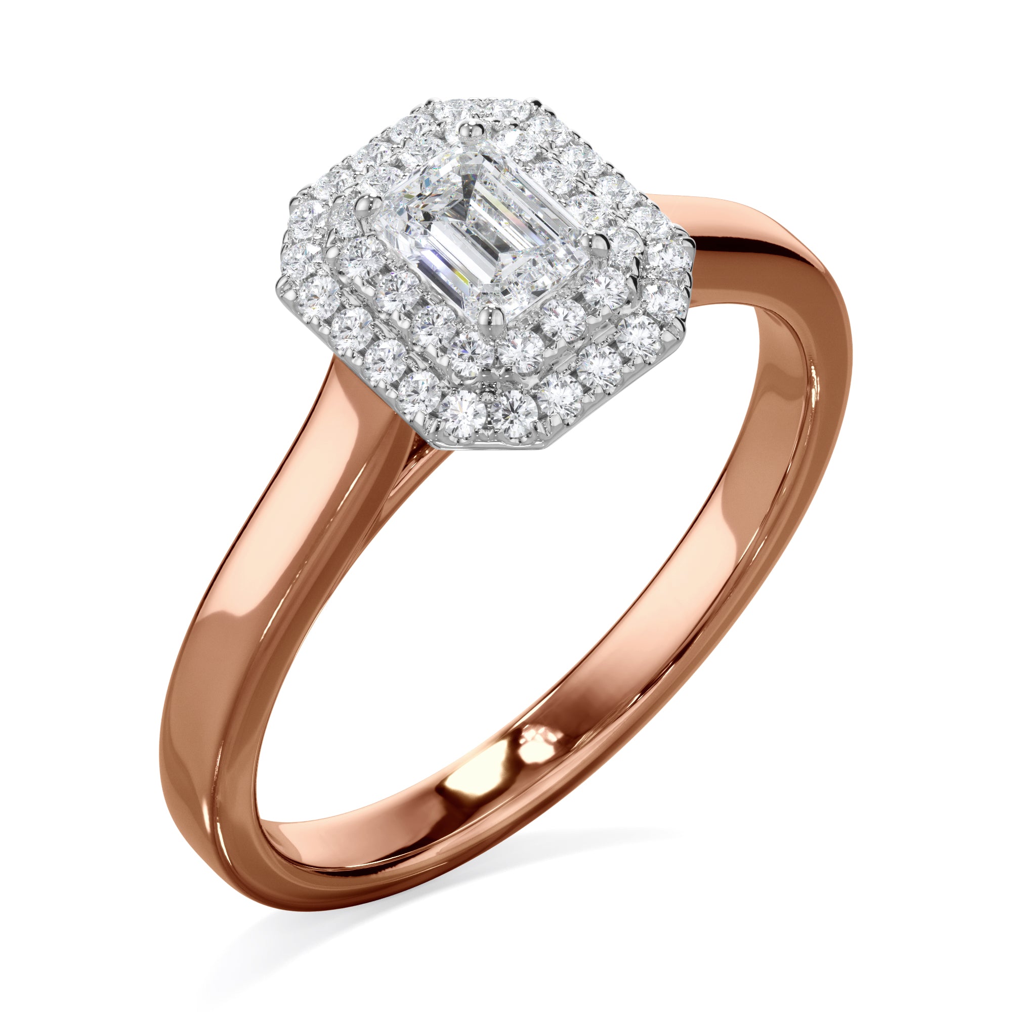 Magnolia 18k Rose Gold Emerald Cut Double Halo LAB Grown Bloom Diamond